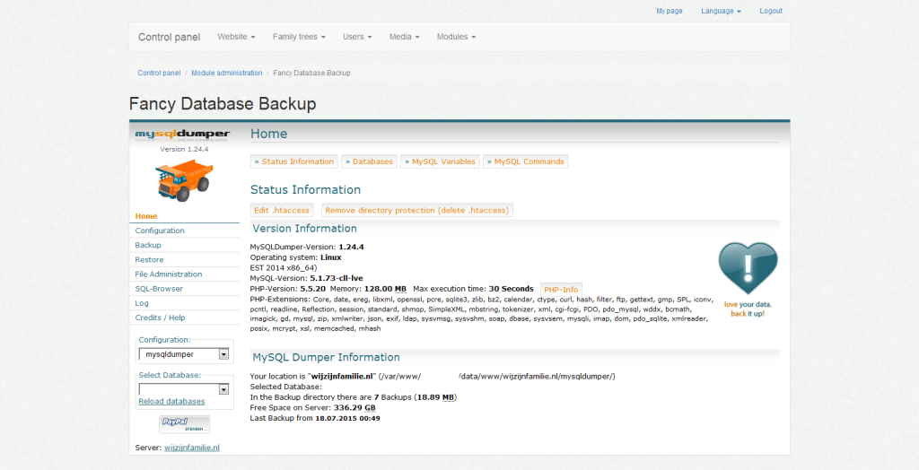 Fancy Database Backup – JustCarmen